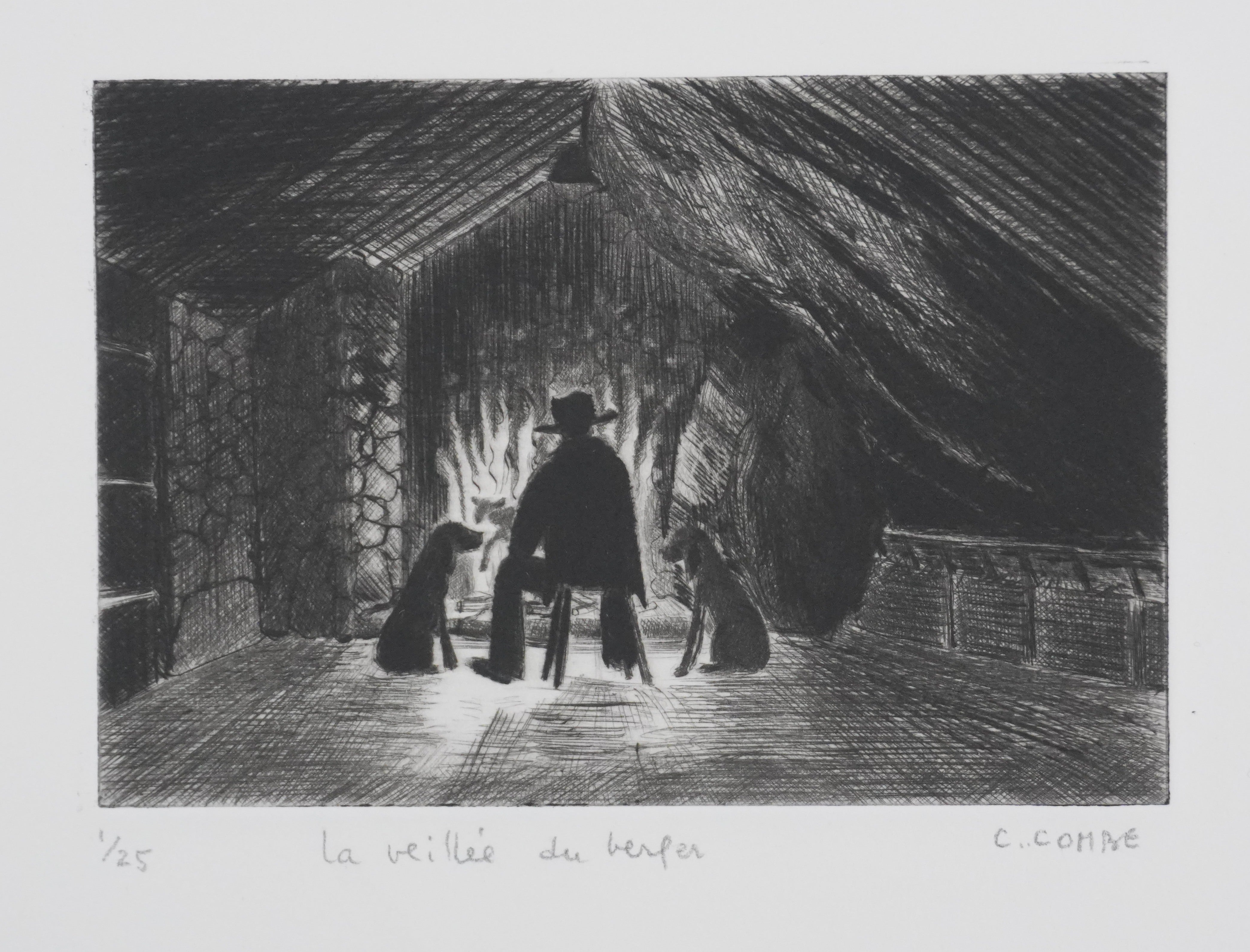 Camille COMBE : La veillée du berger, Gravure originale – art.paris