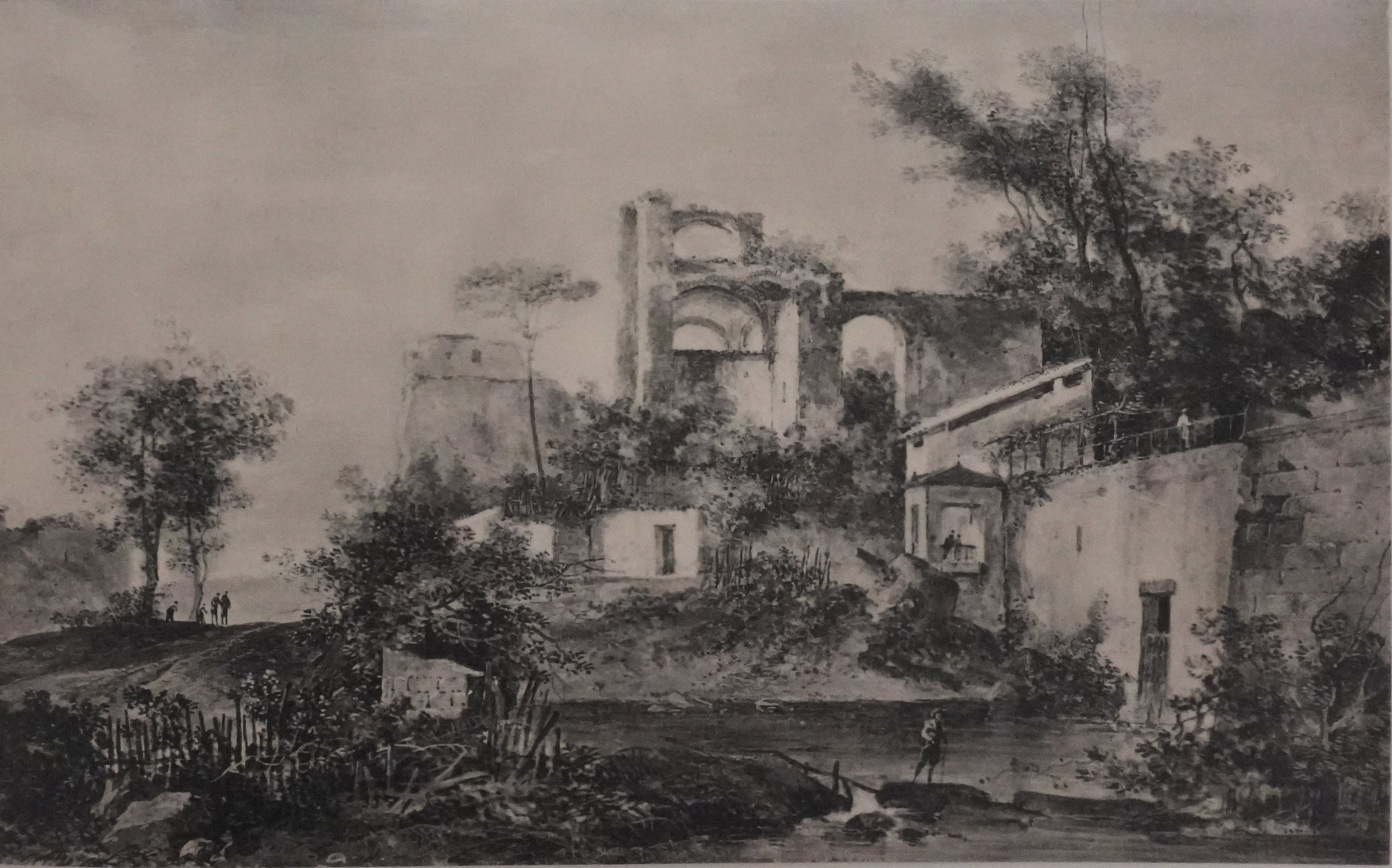 Louis Gabriel MOREAU : Les ruines au bord du barrage, Lithographie et ...