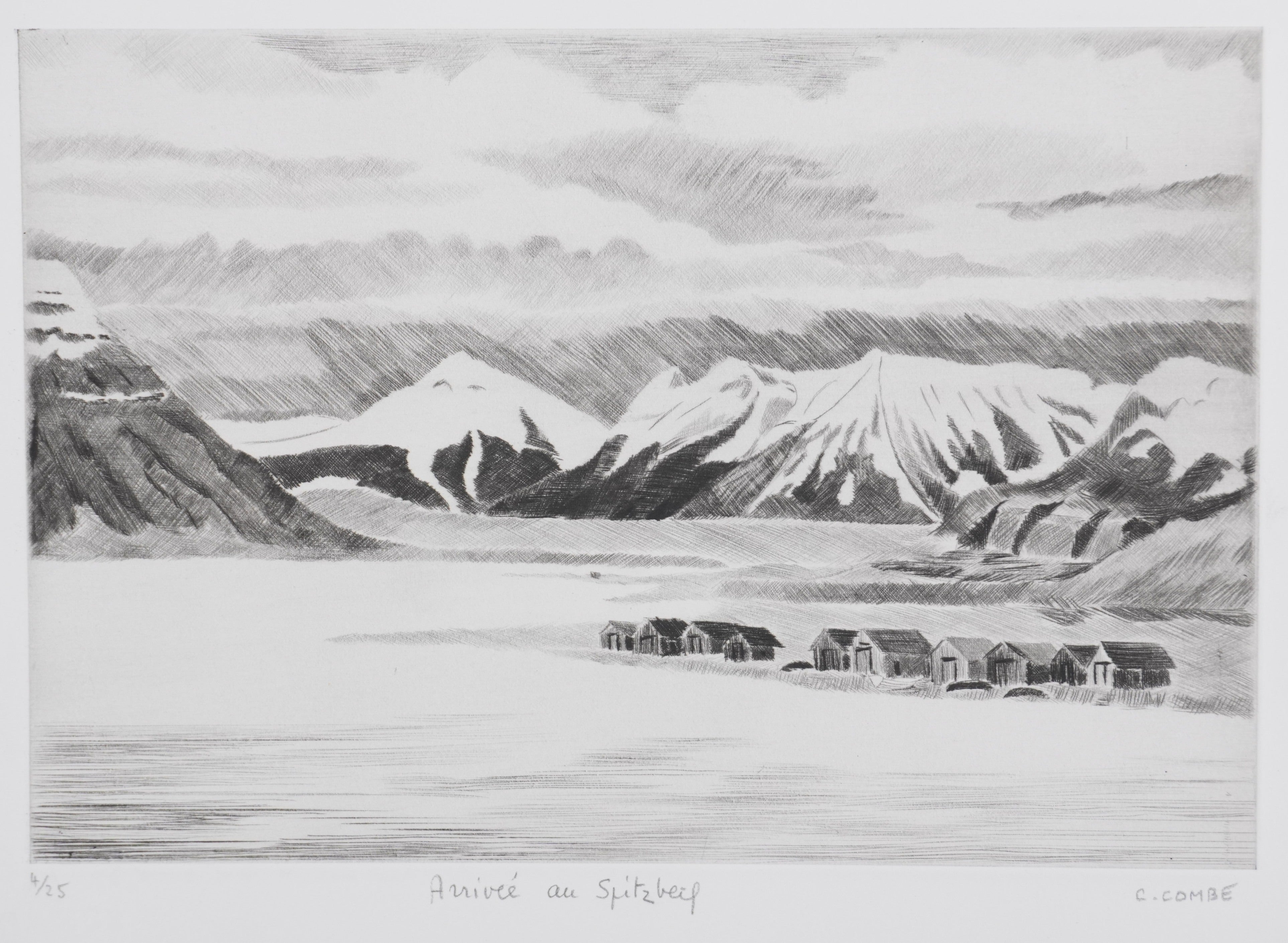 Camille COMBE : Arrivée au Spitzberg (Norvège), Gravure originale – art ...