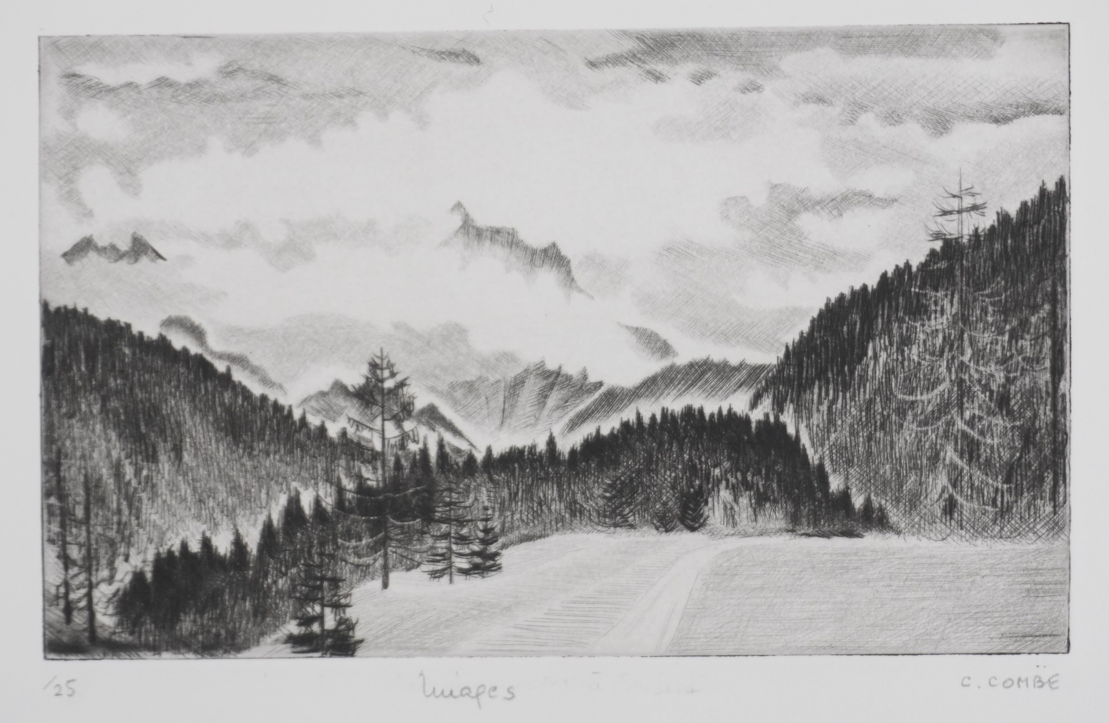 Camille COMBE : La chevauchée des nuages (Seerfeld, Autriche), Gravure ...