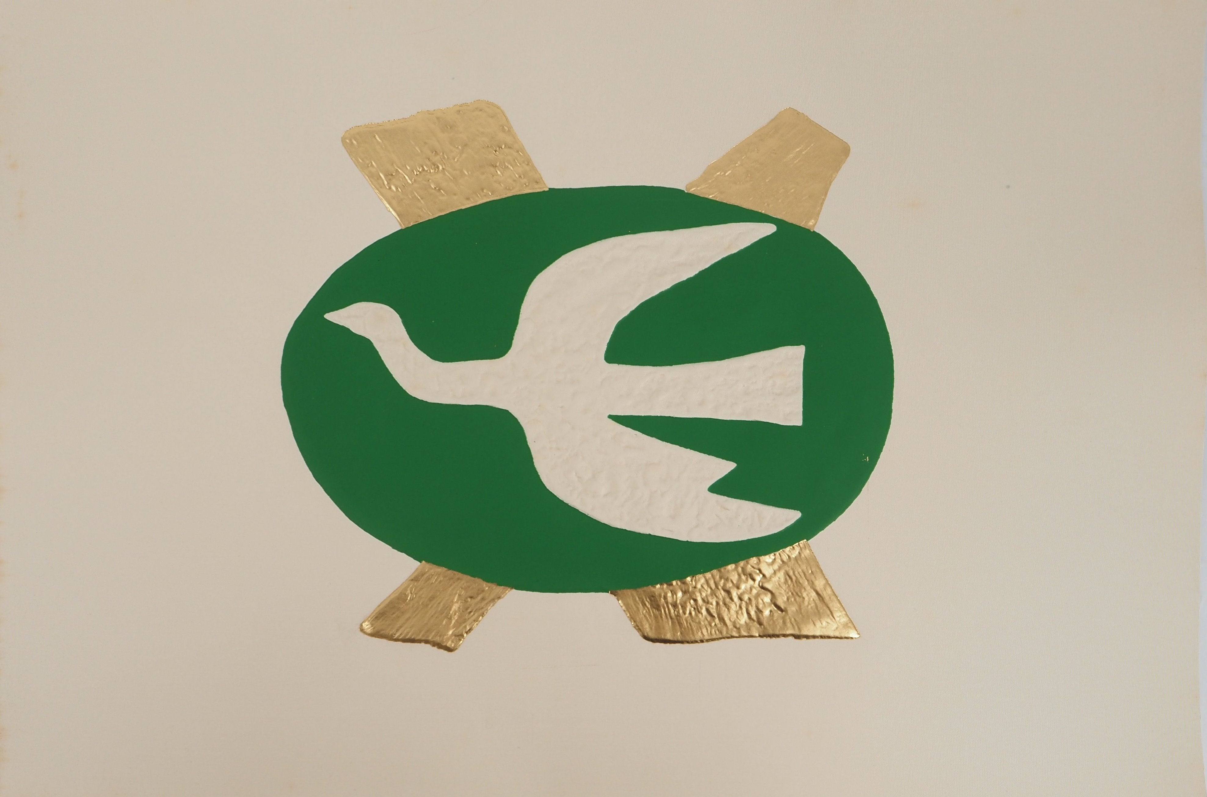 Georges BRAQUE: The dove on a green background, Original engraving ...