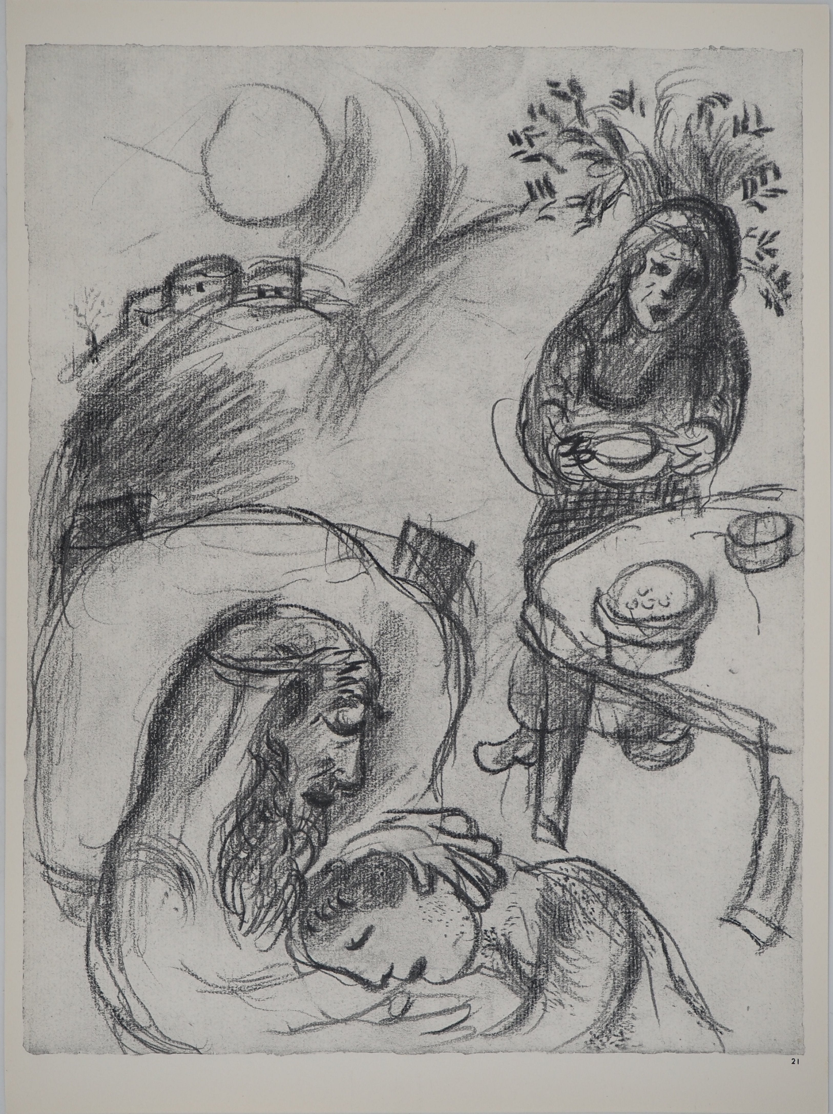 Marc CHAGALL: The young man and his father: Isaac and his son, Original ...