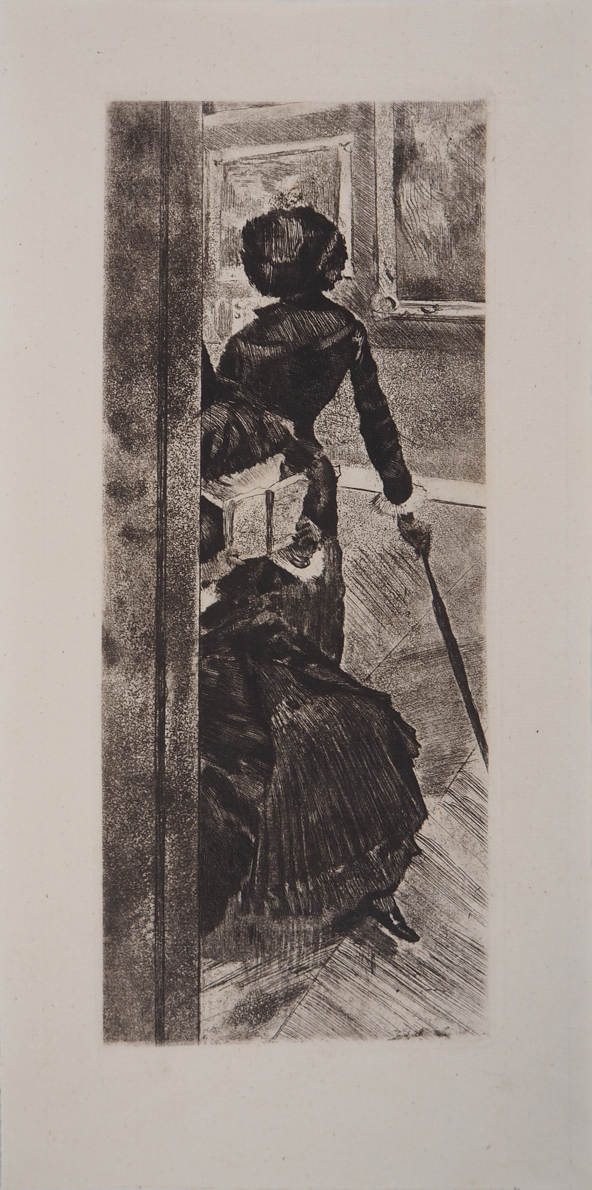 Edgar DEGAS: Painting at the Louvre, Mary Cassatt, Original engraving ...