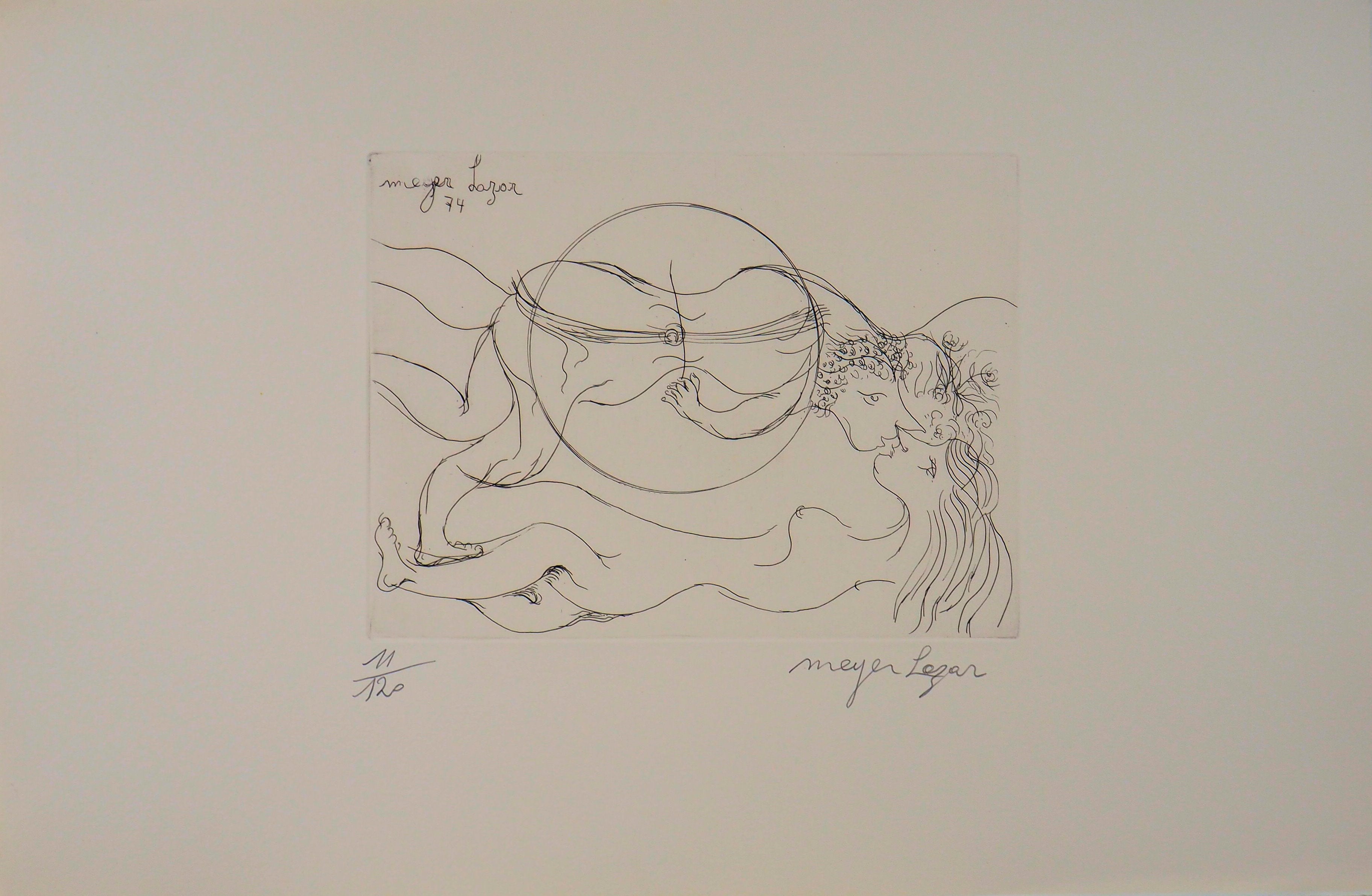 Meyer LAZAR: Song of Songs, Musical Kiss, Original Engraving – art.paris